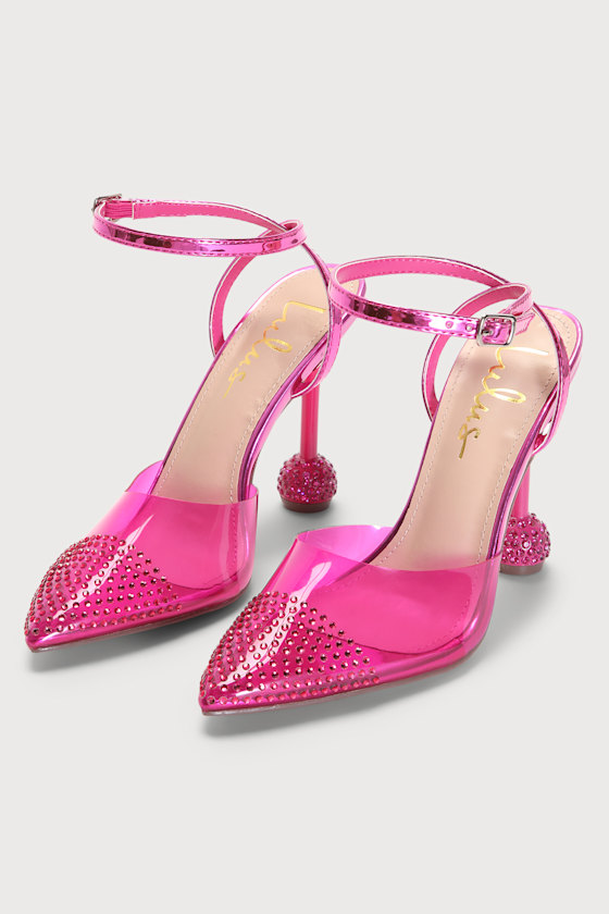 Pink Vinyl High Heels - Rhinestone High Heels - Pointed-Toe Heels - Lulus