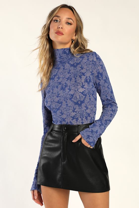 Free People You and I Top - Semi-Sheer Top - Blue Turtleneck Top - Lulus