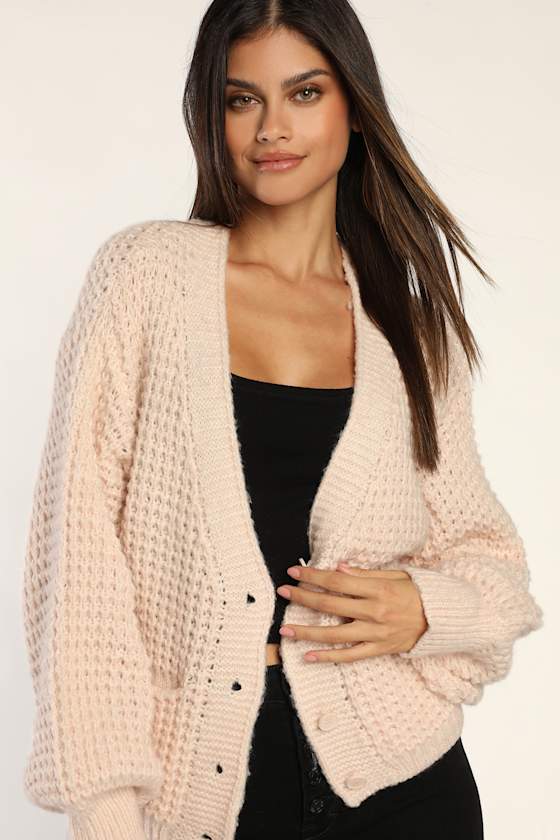 Blush Cardigan - Button-Up Cardigan - Balloon Sleeve Cardigan - Lulus