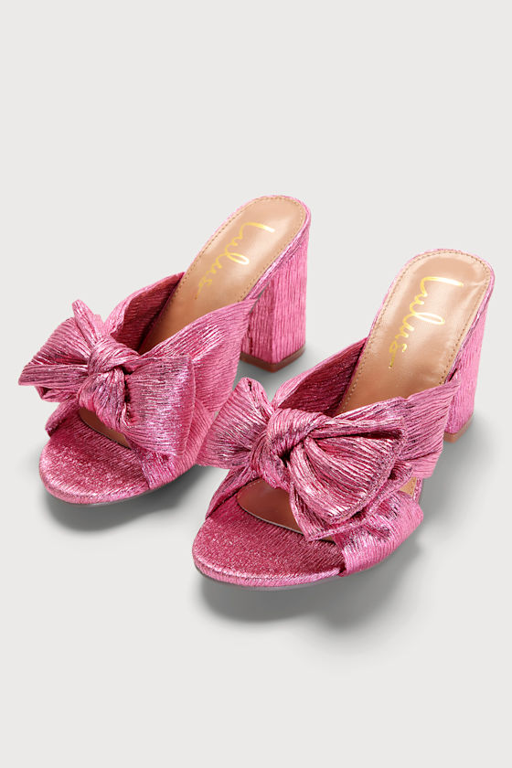 Cute Pink Sandals - High Heel Sandals - Metallic Bow Sandals - Lulus