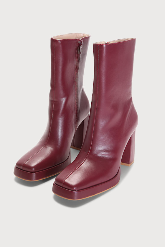 Red Mid-Calf Boots - Square Toe Boots - Red Platform Boots - Lulus