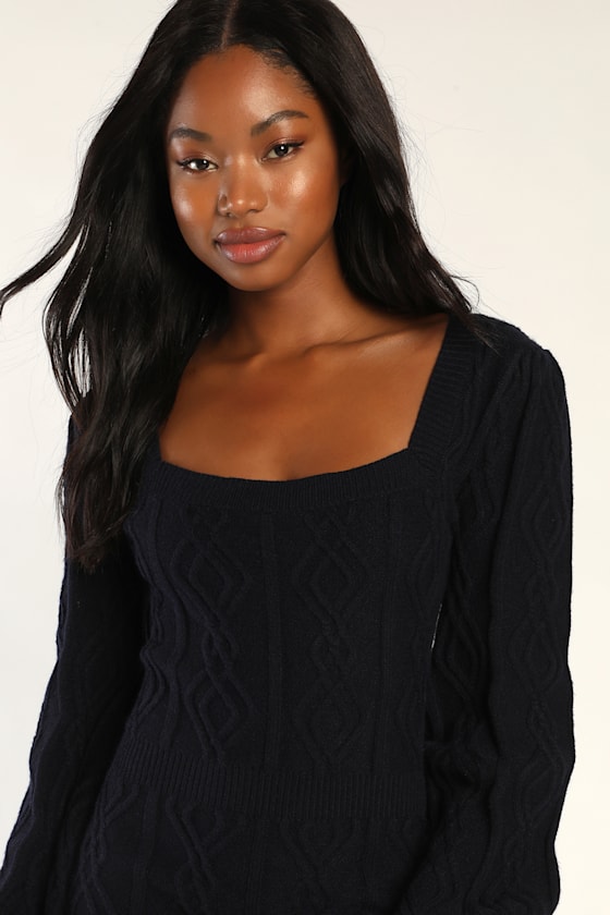 Midnight Blue Dress - Mini Sweater Dress - Balloon Sleeve Dress - Lulus