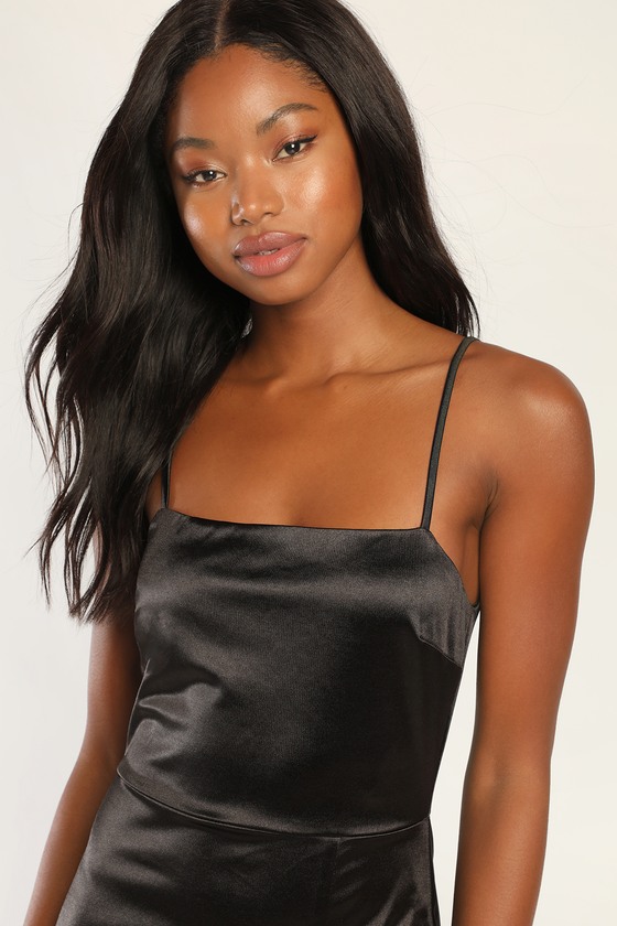Black Satin Gown Satin Maxi Dress Black Bridesmaid Dress Lulus