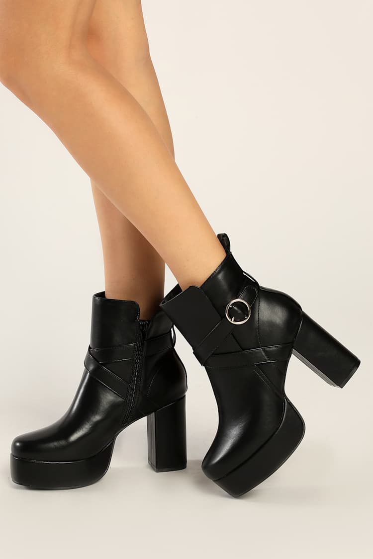 black platform booties women
