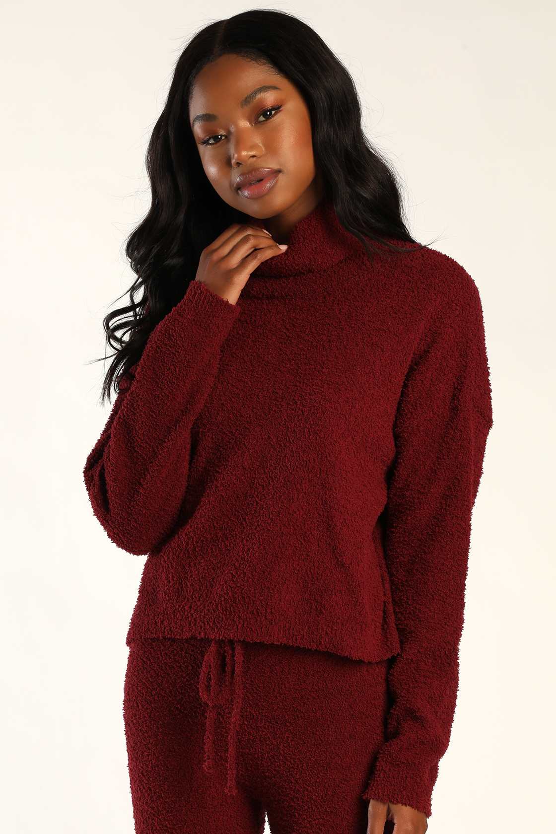 Burgundy Lounge Top - Fuzzy Sweater Top - Turtleneck Lounge Top - Lulus