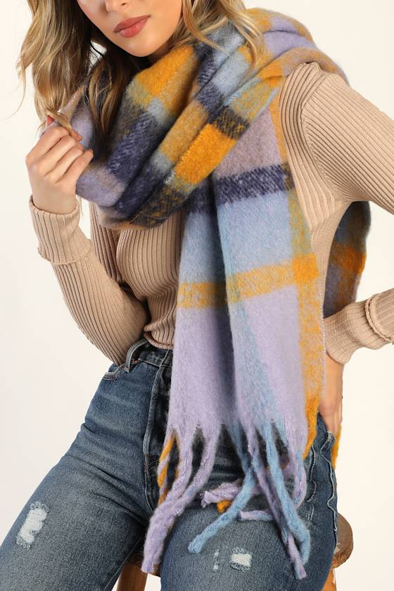 Lavender Multi Scarf - Plaid Scarf - Oversized Scarf - Lulus