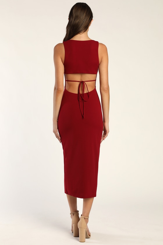 Sexy Wine Red Dress Bodycon Midi Dress Cutout Midi Dress Lulus