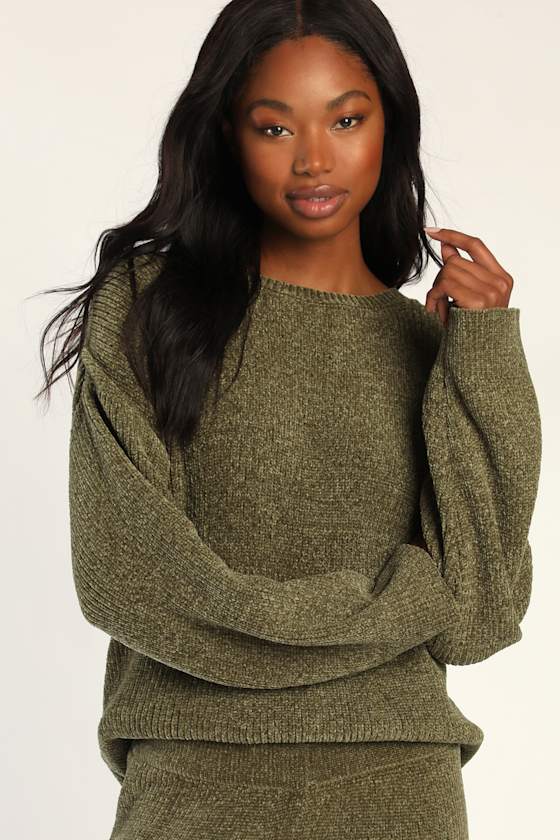 Olive Green Sweater - Chenille Sweater - Lounge Sweater - Lulus