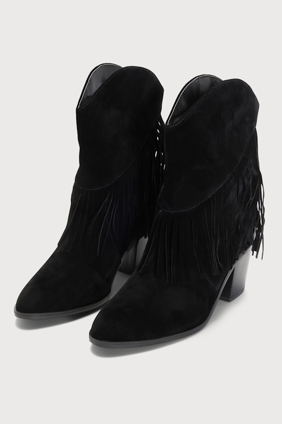 Black Fringe Boots - Fringe Mid-Calf Boots - Festival Fashion - Lulus