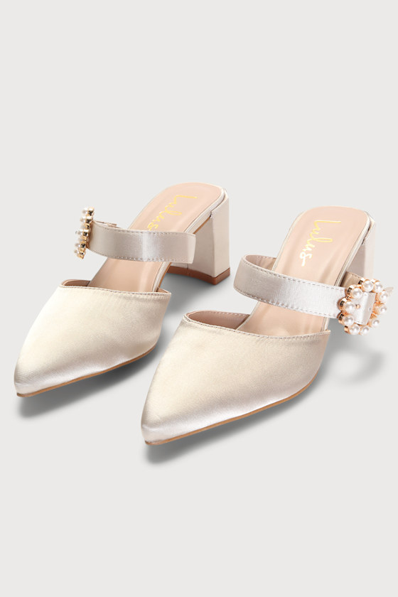 Ivory Mules - Pearl Mules - Pointed-Toe Mules - Satin Mules - Lulus
