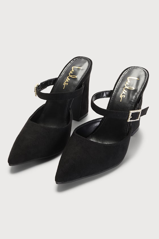 Black Suede Mules - Block Heel Mules - Pointed Toe Mules - Lulus