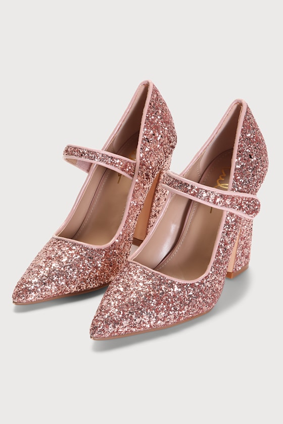 Rose Gold Glitter Pumps - Pointed-Toe Heels - Sparkly Heels - Lulus