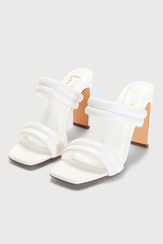 White Slide Sandals - White High Heels - Square-Toe High Heels - Lulus