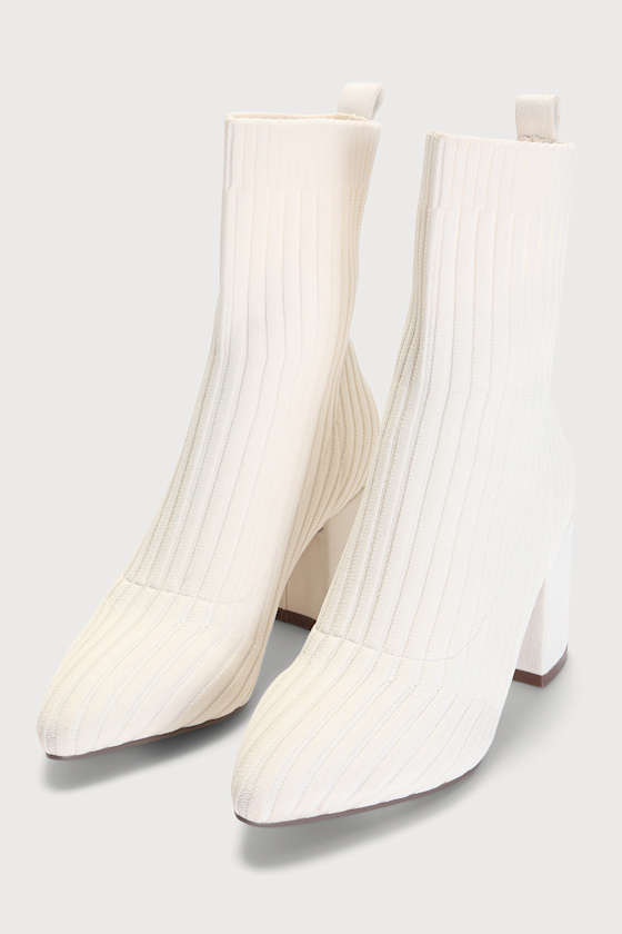 Ribbed Knit Sock Boots - Ivory Mid-Calf Boots - Pointed-Toe Boots - Lulus
