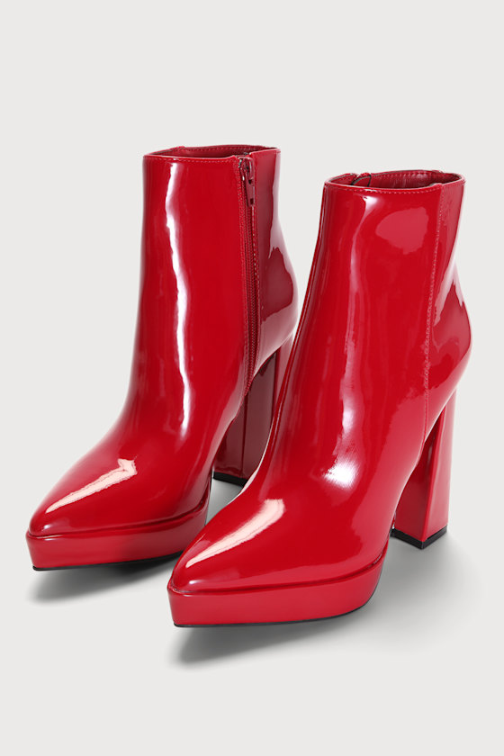 Red Boots - Ankle Booties - Pointed-Toe Boots - Platform Boots - Lulus