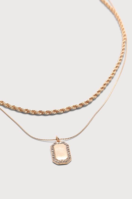 Gold Rhinestone Necklace - Layered Necklace - Layered Rope Chain - Lulus