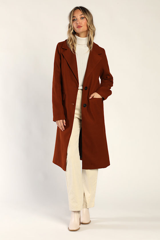 Rust Brown Peacoat - Peacoat - Long Coat - Collared Coat - Lulus