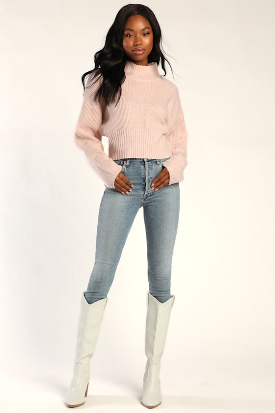 Light Pink Sweater - Mock Neck Sweater - Cropped Sweater - Lulus