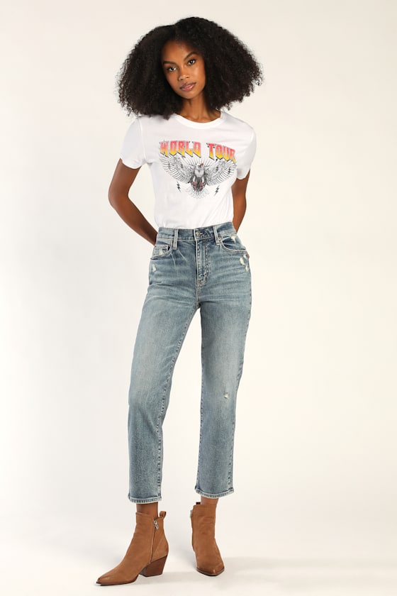 Daze Denim Straight Up - Medium Wash Denim - High Rise Jeans - Lulus
