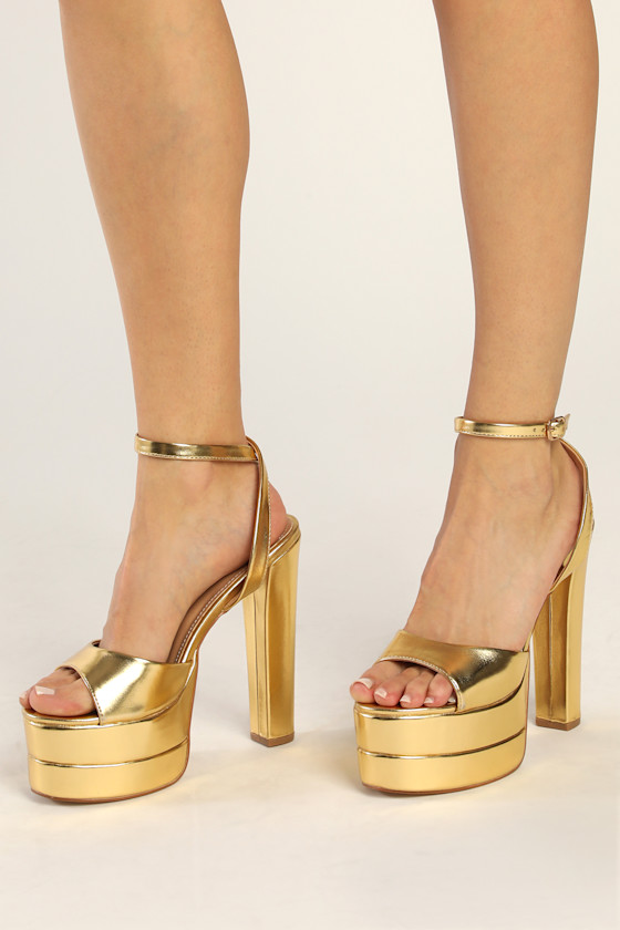 Cute Gold Peep-Toe Heels - Platform Heels - Ankle-Strap Heels - Lulus