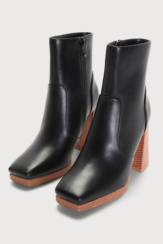 Square Toe Boots - Ankle Boots - Platform Boots - Black Boots - Lulus