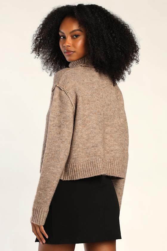 Light Brown Heather Sweater - Turtleneck Sweater - Pullover - Lulus
