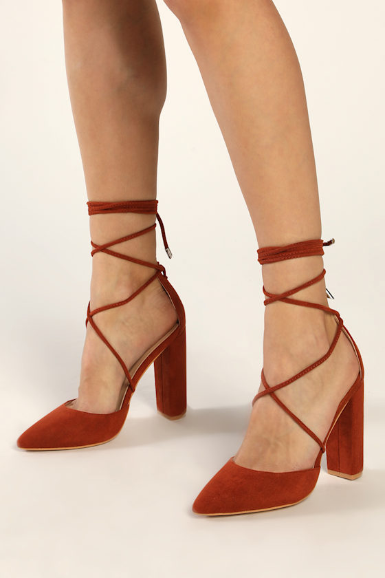 Rust Orange High Heels - Pointed-Toe Pumps - Lace-Up Heels - Lulus