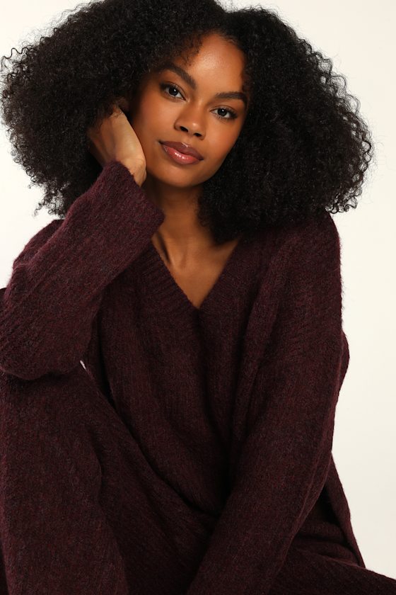 Plum Purple Knit Sweater - V-Neck Sweater Top - High-Low Sweater - Lulus