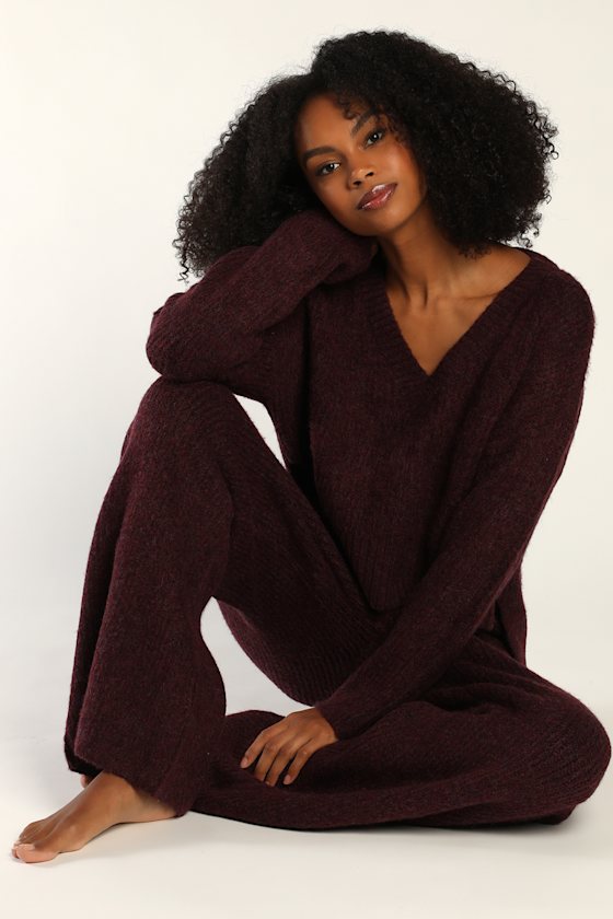 Plum Purple Knit Pants - Wide-Leg Lounge Pants - Sweater Pants - Lulus