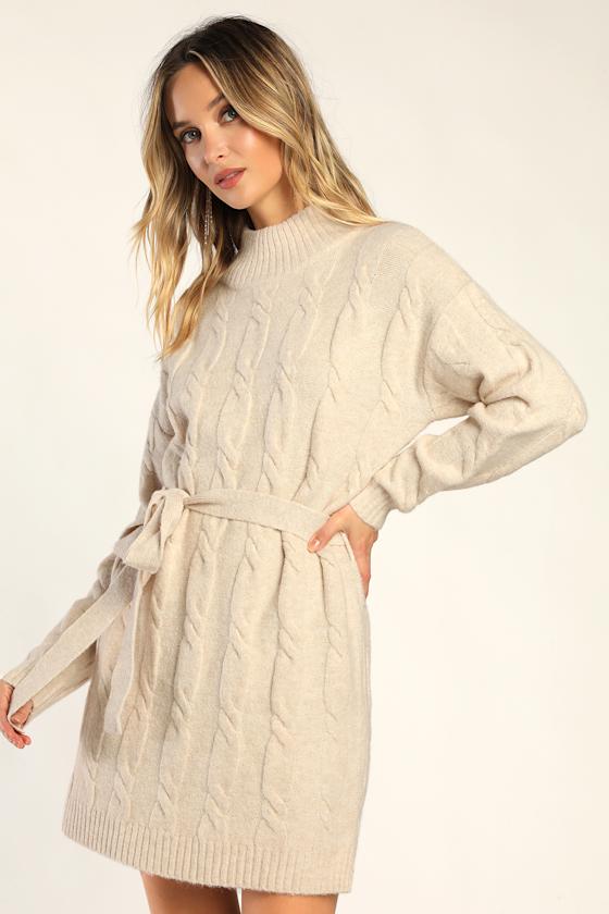 Cream Knit Dress - Cable Knit Dress - Mini Sweater Dress - Lulus