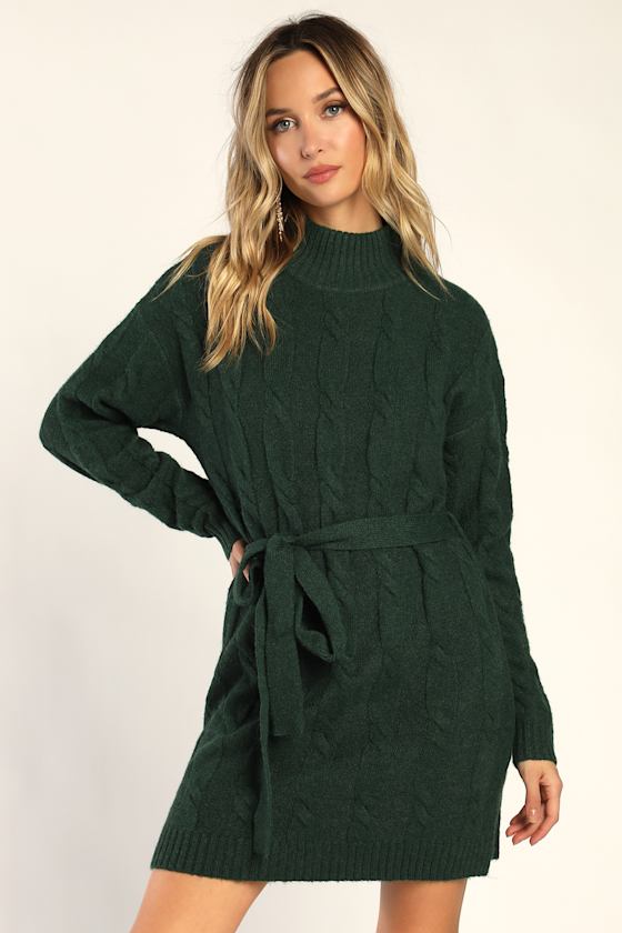 Green Knit Dress - Cable Knit Dress - Mini Sweater Dress - Lulus