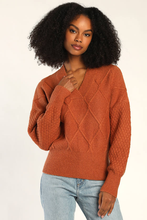 Rust Orange Sweater - Diamond Pattern Sweater - Pullover Sweater - Lulus