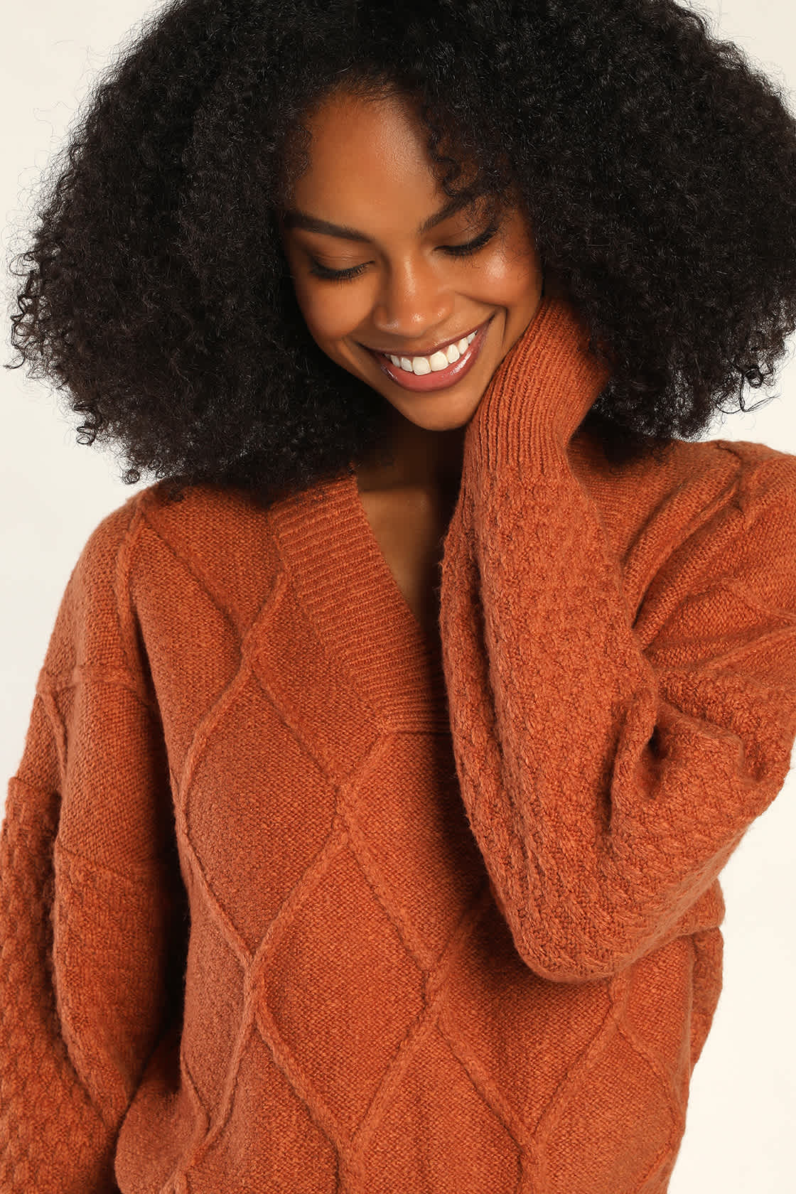 Rust Orange Sweater - Diamond Pattern Sweater - Pullover Sweater - Lulus