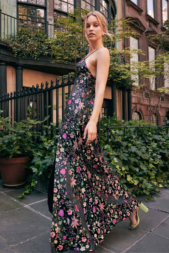 Black Floral Dress - Brocade Maxi Dress - Floral Mermaid Dress - Lulus