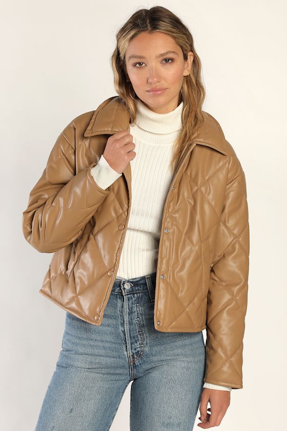 Vero Moda Bellagabi - Tan Quilted Jacket - Vegan Leather Jacket - Lulus