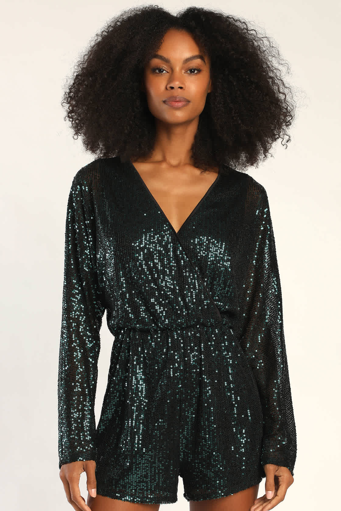 Emerald Green Romper - Sequin Romper - Long Sleeve Romper - Lulus