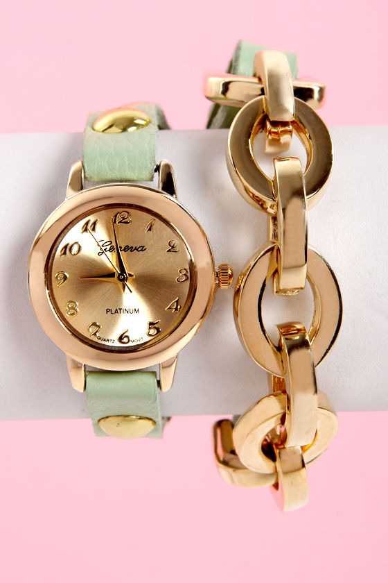 Cool Wraparound Watch - Leather Watch - Mint Green Watch - Studded ...