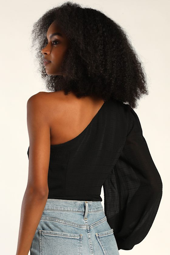 Black Long Sleeve Top - One-Shoulder Top - Textured Top - Lulus
