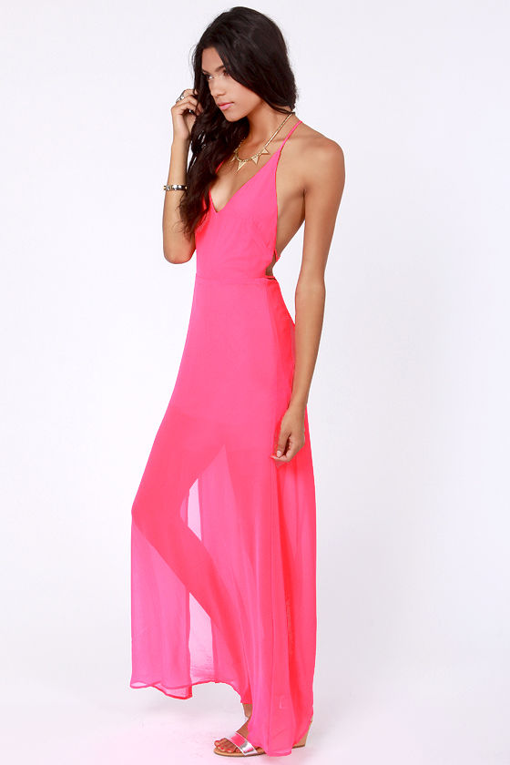 Sexy Hot Pink Dress - Maxi Dress - Backless Dress - $44.00
