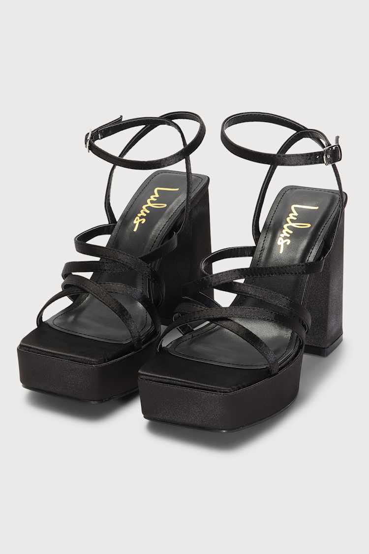 3 Inch Black Satin Platform Heels