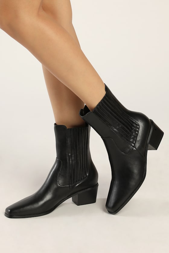 Cute Black Boots - Mid-Calf Boots - Faux Leather Boots - Lulus