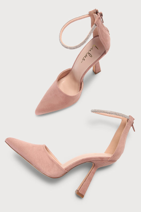 Mauve Pointed-Toe Heels - Rhinestone Heels - Faux Suede Heels - Lulus