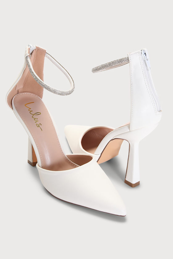 White Pointed-Toe Heels - Rhinestone Heels - Classy Heels - Lulus
