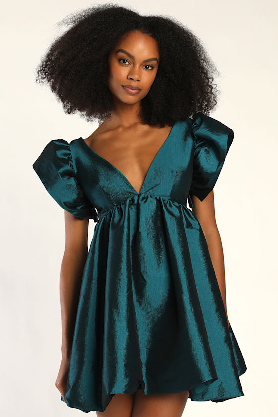 Dark Teal Babydoll Dress - Taffeta Dress - Teal Cocktail Dress - Lulus
