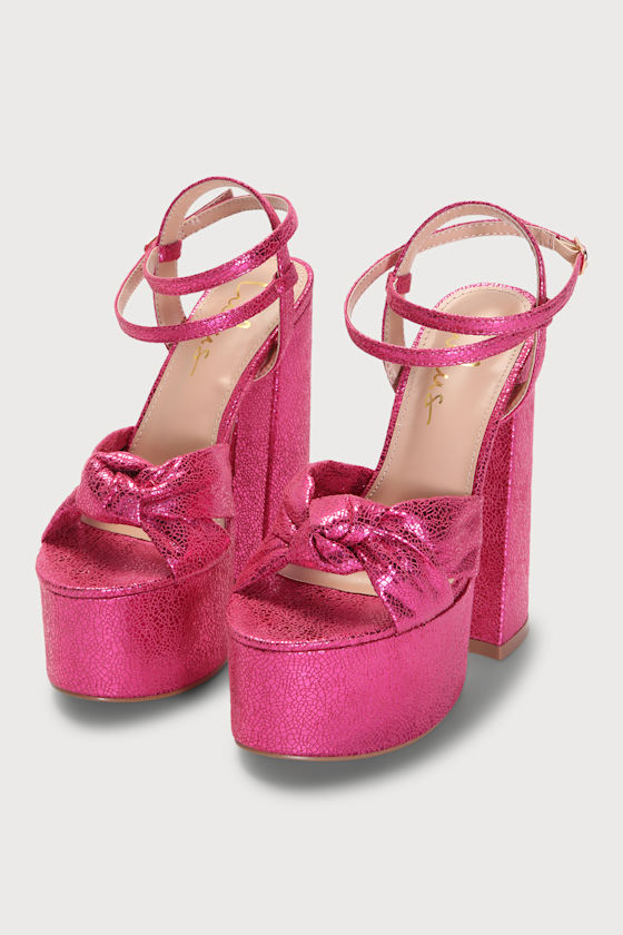 Pink Platform Heels - Ankle-Strap Heels - Metallic Heels - Lulus
