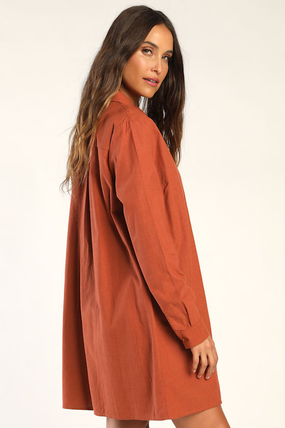 Rust Orange Dress Set - Oversized Shirt Set - Co Ord Dress Set - Lulus