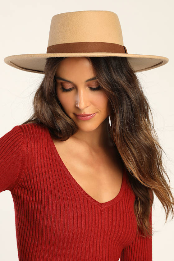 Beige Hat - Beige Boater Hat - Fall Accessory - Wide Brim Hat - Lulus