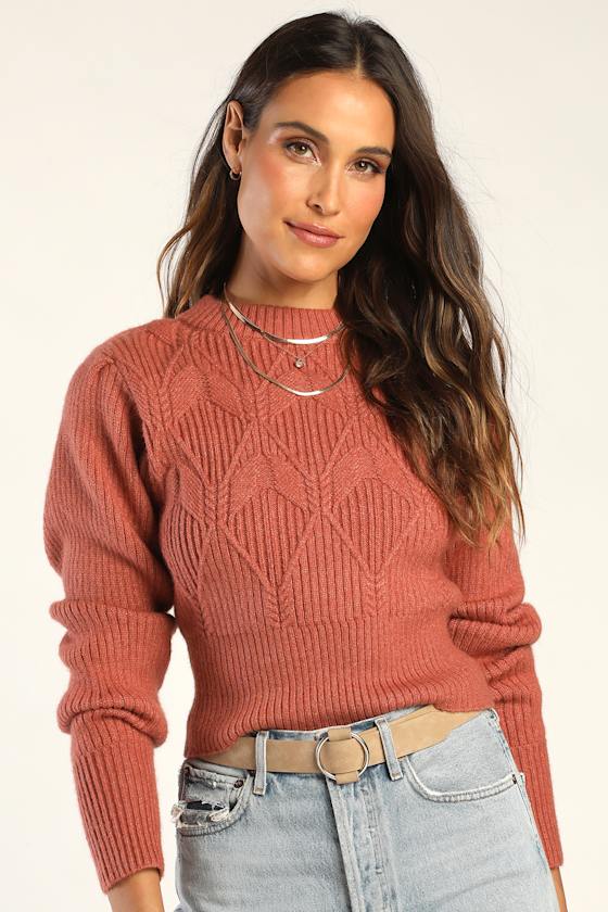 Terracotta Cable Knit Sweater Cropped Sweater Pullover Lulus