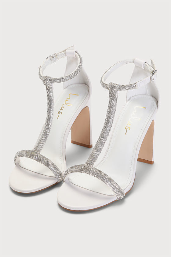 White Blade Heels - Rhinestone Heels - T-Strap Heels - High Heels - Lulus
