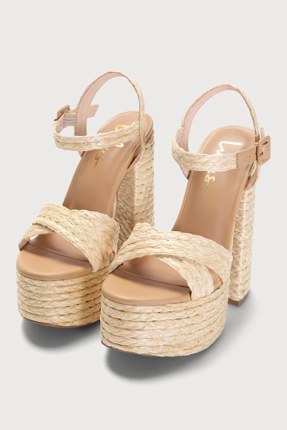 Natural Raffia Heels - Platform High Heel Sandals - Resort Heels - Lulus